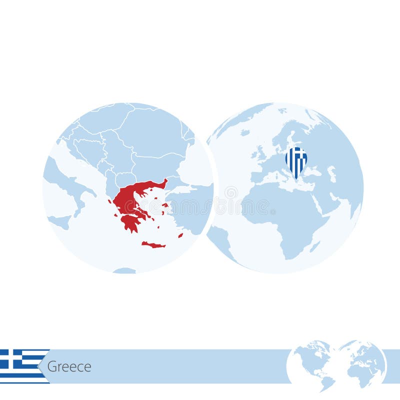 Greece on World Globe with Flag and Regional Map of Greece Stock Vector ...