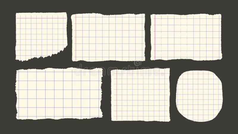 Greed Paper Lined Torn Sheet Notebook Ripped Background Set Vector Grid ...