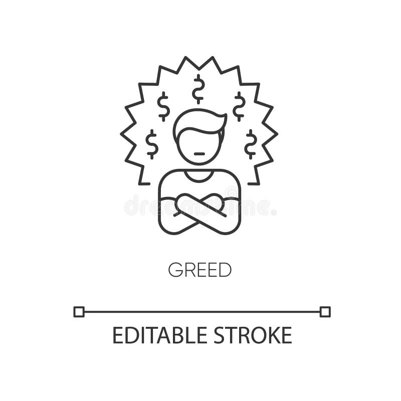 Greed Pixel Perfect Linear Icon Stock Vector - Illustration of money ...
