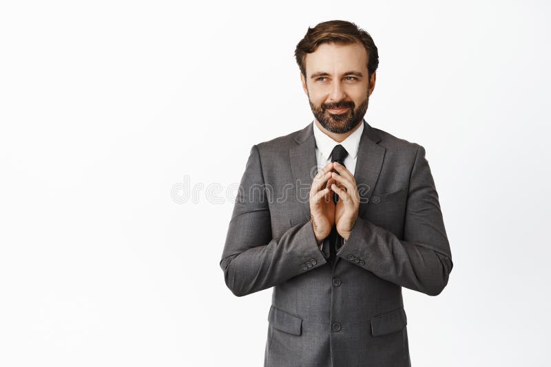 Greedy Businessman Smiling Devious, Steeple Fingers and Making Up Plan ...