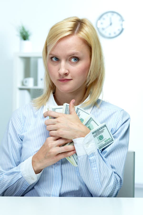 Woman Possessive about Her Money Stock Photo - Image of girl, grasping ...