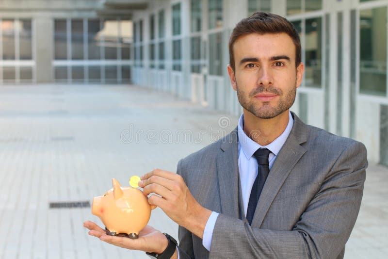 Greedy Man Saving His Money Stock Photo - Image of cash, economize ...