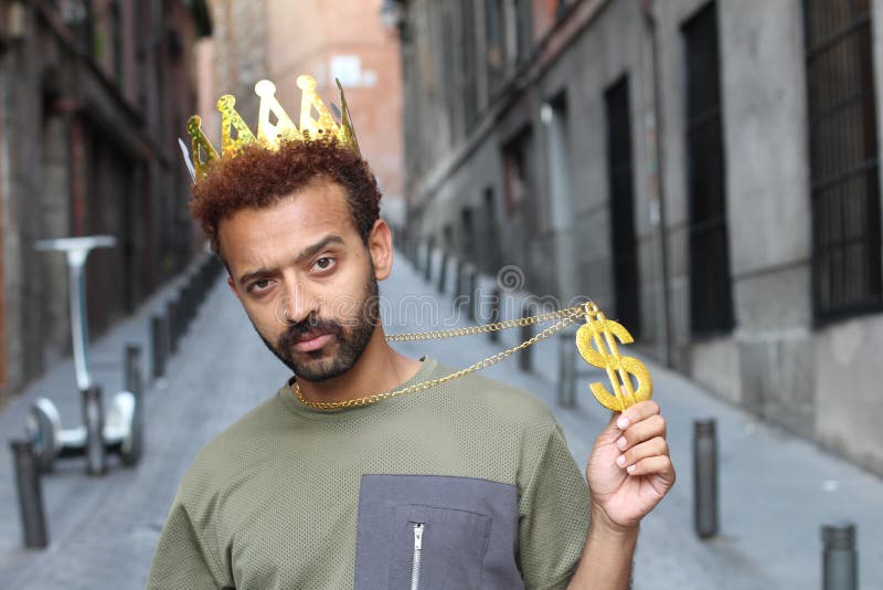 Greedy Man Showing Dollar Sign Necklace Stock Photo - Image of ...
