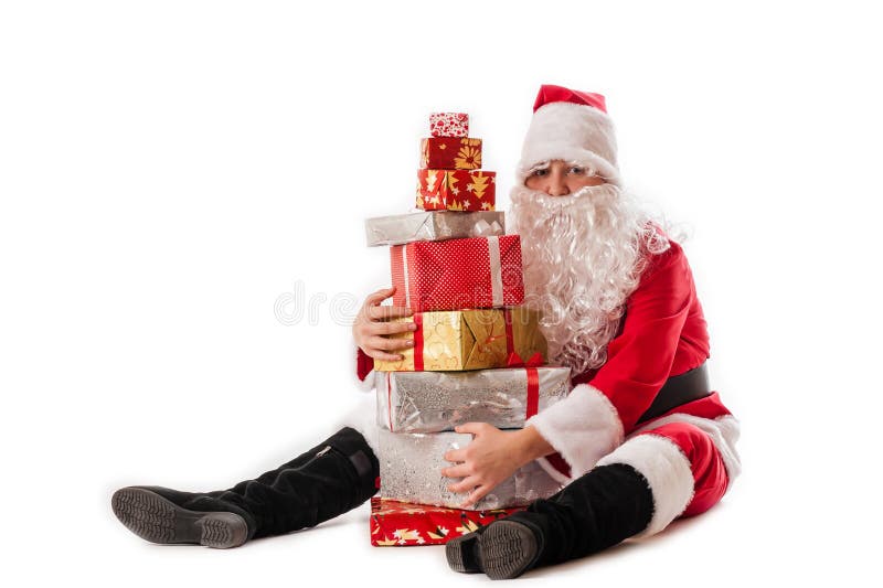 Greedy man with gifts stock image. Image of paper, retired - 3530597