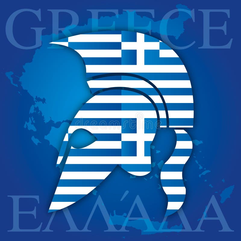 Greek Ancient Helmet Symbol and Flag Stock Illustration - Illustration ...