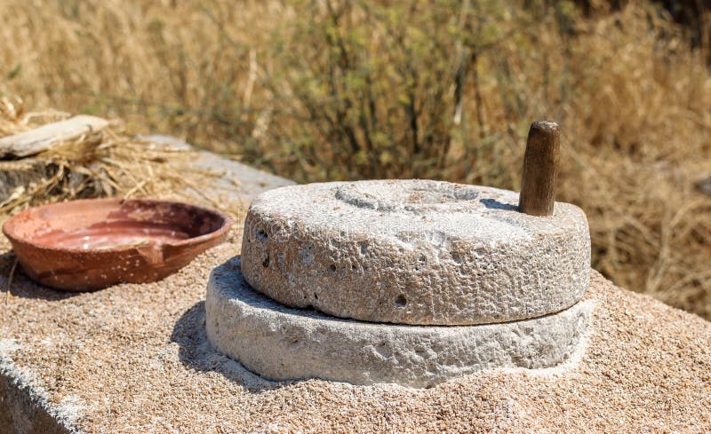 Greek Ancient, Stone, Hand Grain Mill. Stock Image - Image of work ...