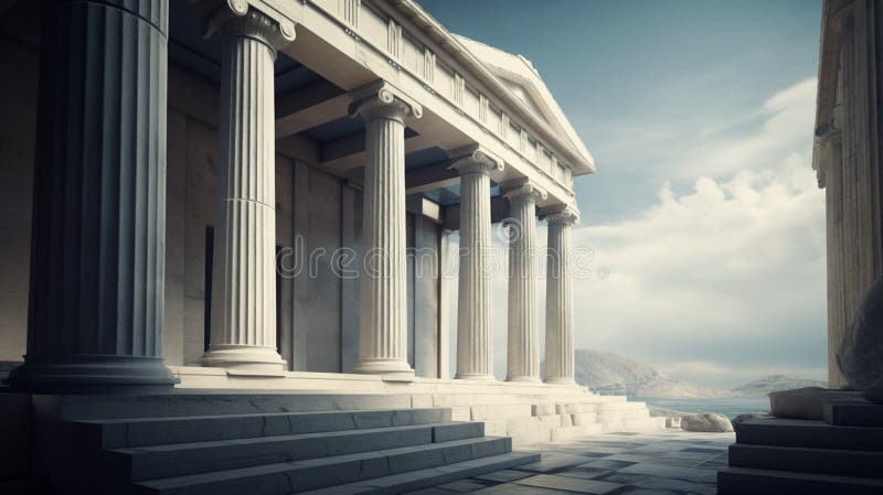 Greek Architecture in Greece 3d Render Illustration Stock Illustration ...