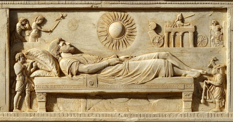 Greek Bas-relief on a Funerary Stele Located in Thasos, Greece Stock ...