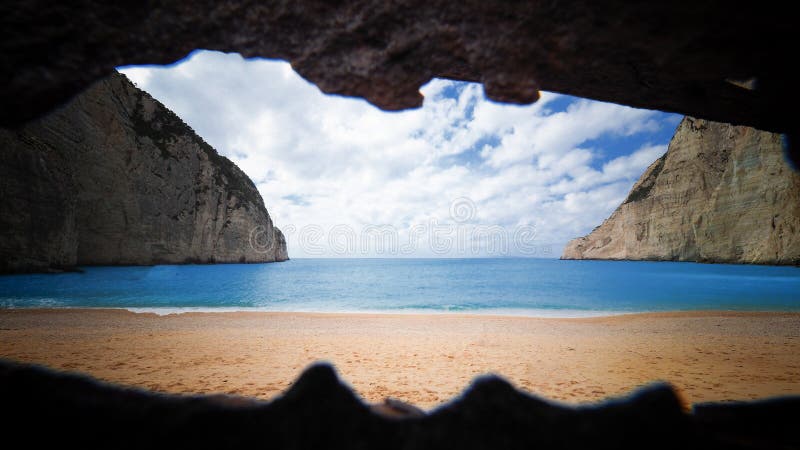 Greek Beach in Zakynthos with Iconic Blue Waters and Summer Sky. Stock ...