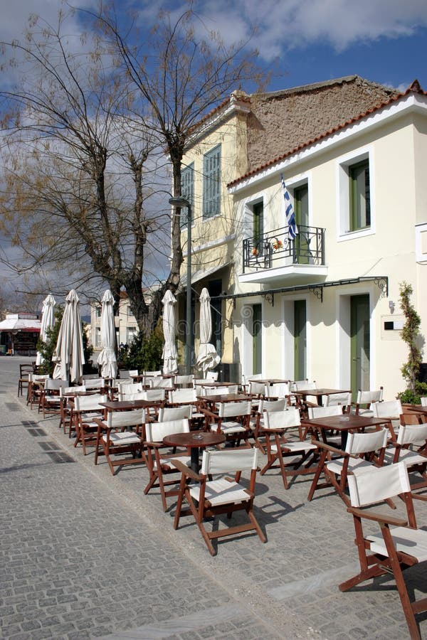 Greek cafe stock image. Image of turist, tables, tree, restaurant - 112799