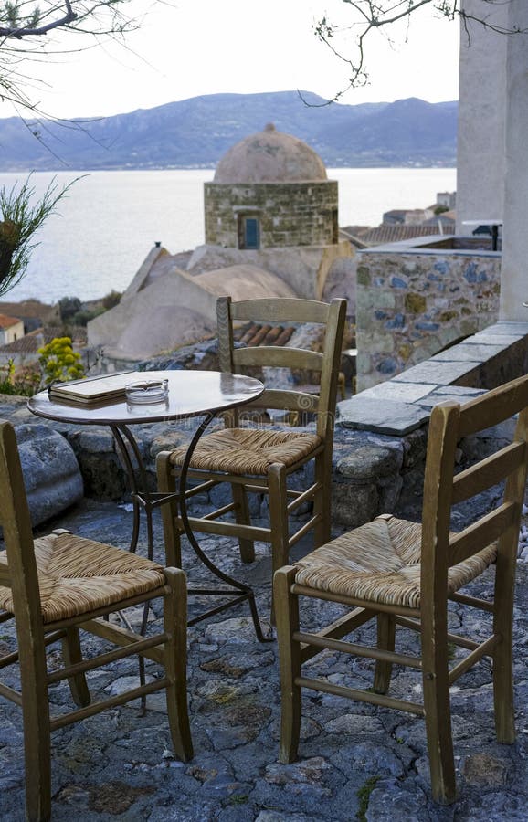 Greek cafe terrace. stock image. Image of floor, outdoor - 14594251