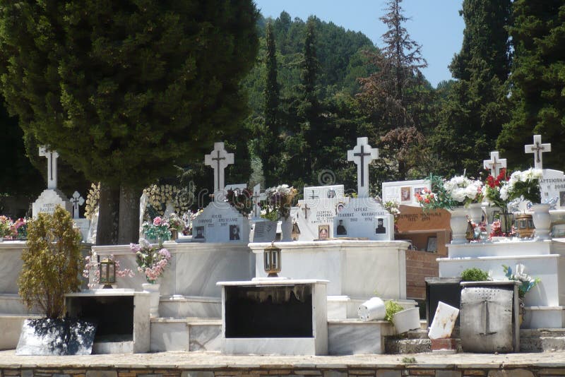 Greek Cemetery and Mountain Skyline Editorial Stock Photo - Image of ...