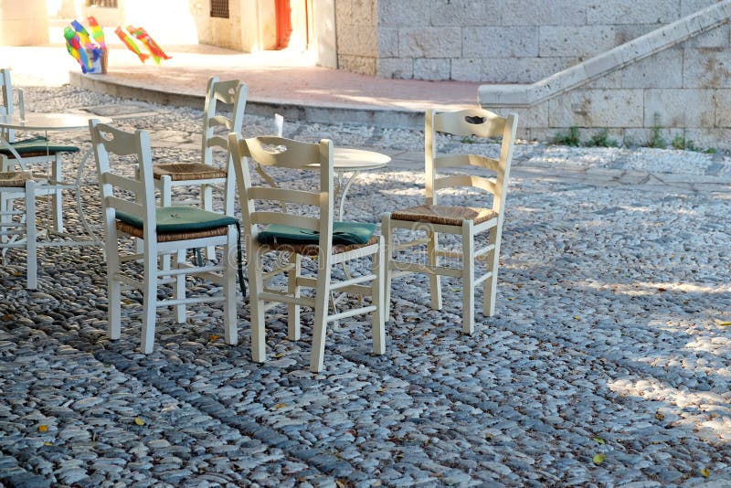 Greek Chairs and Table in the Kos Town Taverna. Stock Image - Image of ...