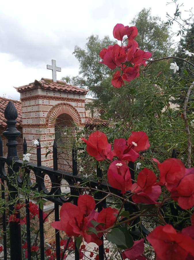 Greek chapel fence stock photo. Image of yard, chapel - 216290294