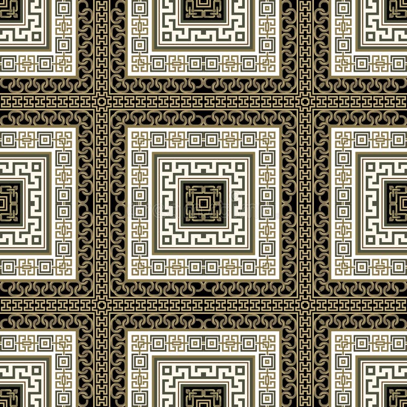 Greek Checkered Vector Seamless Pattern with Chains, Square Frames ...