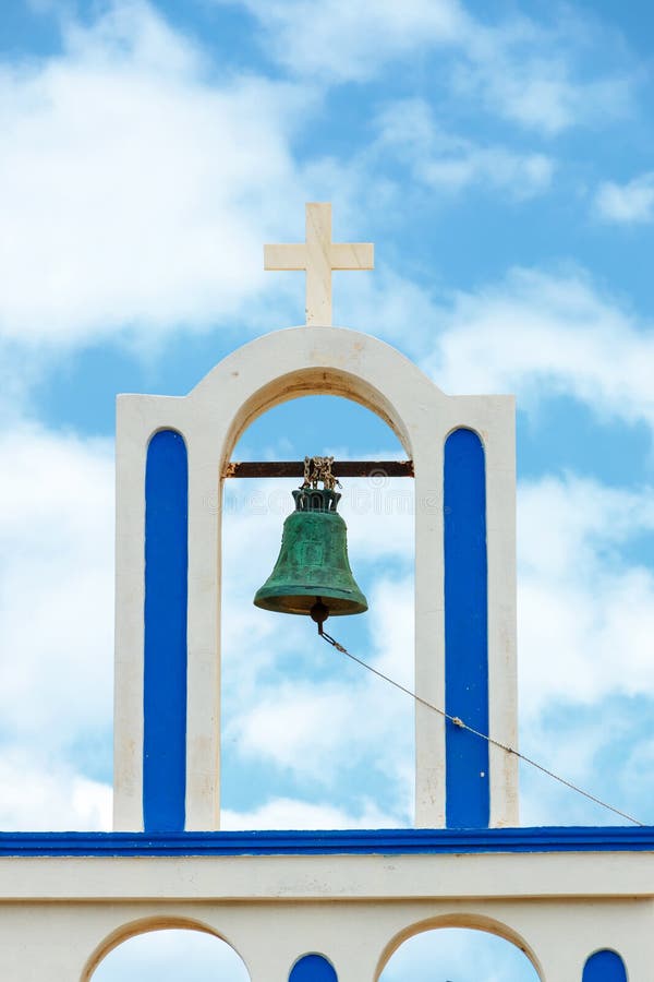 Greek Church Bell Against Blue Sky Stock Image - Image of cloudy ...