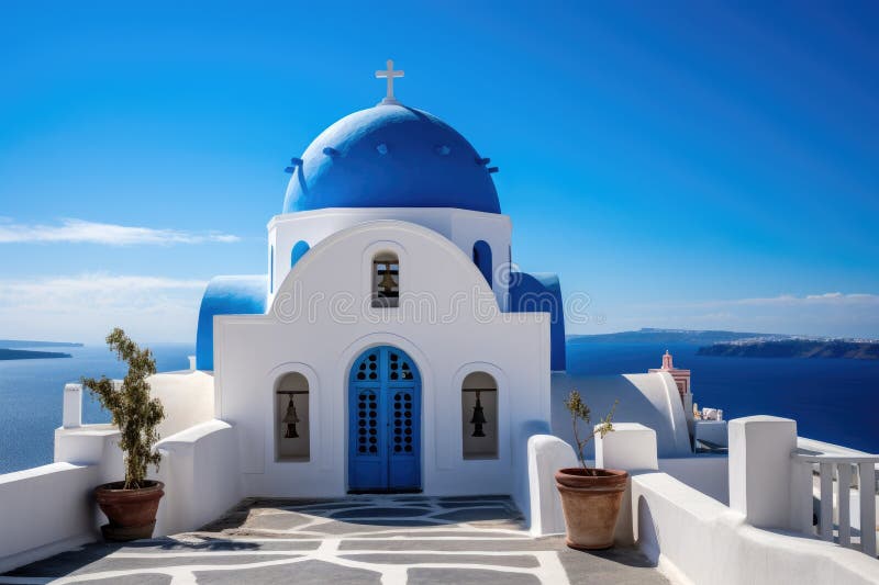 Greek Church on the Island of Santorini Stock Illustration ...