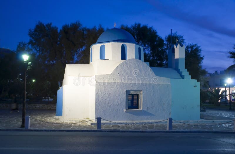 The Greek Church in the Night Light Lamps Stock Image - Image of close ...