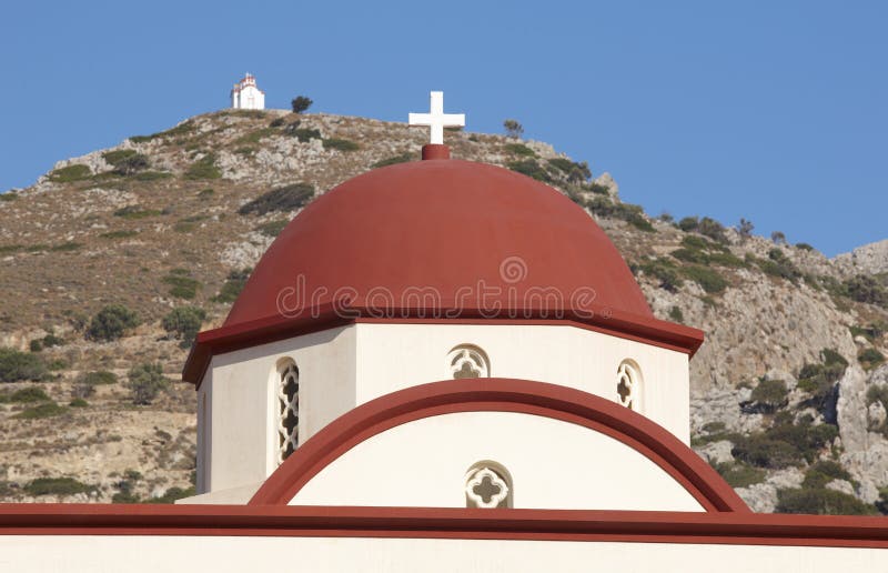 Greek Church Red Dome in Crete. Greece Stock Photo - Image of church ...