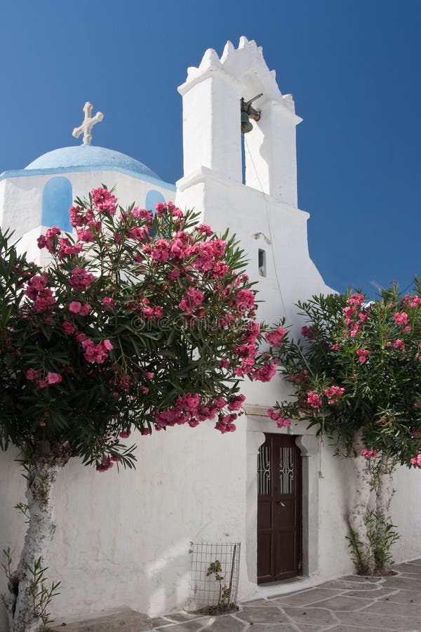 Greek Church with Trees stock image. Image of blue, white - 12507331