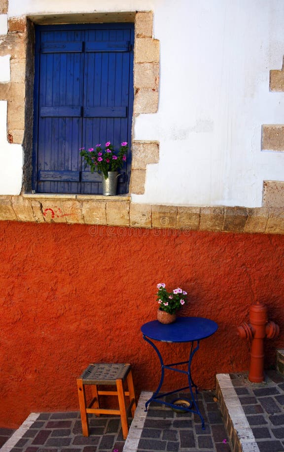 Greek Colour Crete Blue Red Stock Photo - Image of greek, town: 4133750
