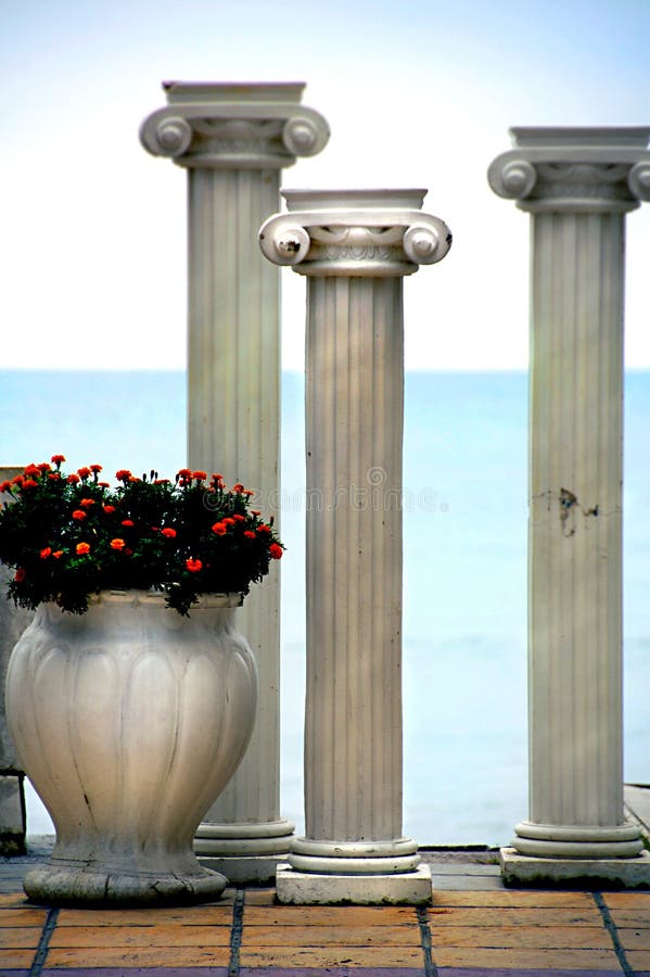 Greek columns stock photo. Image of stone, flowers, rose - 5032822