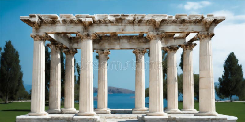 Greek Columns Archway Structure on Nature Landscape Background ...