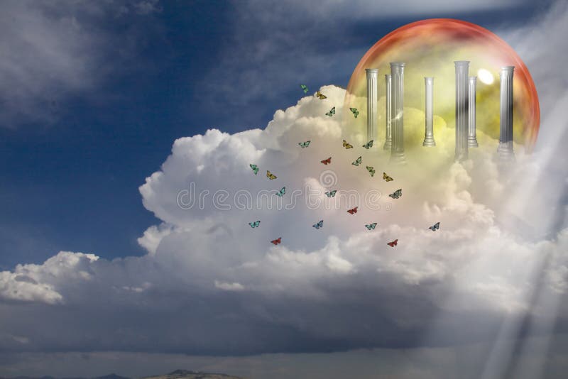 Greek Columns on clouds stock illustration. Illustration of sphere ...