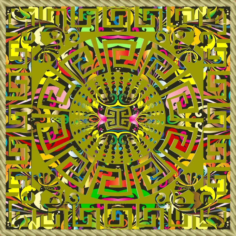 Greek 3d Panel Design. Meander Colorful Mandala Pattern Stock Vector ...