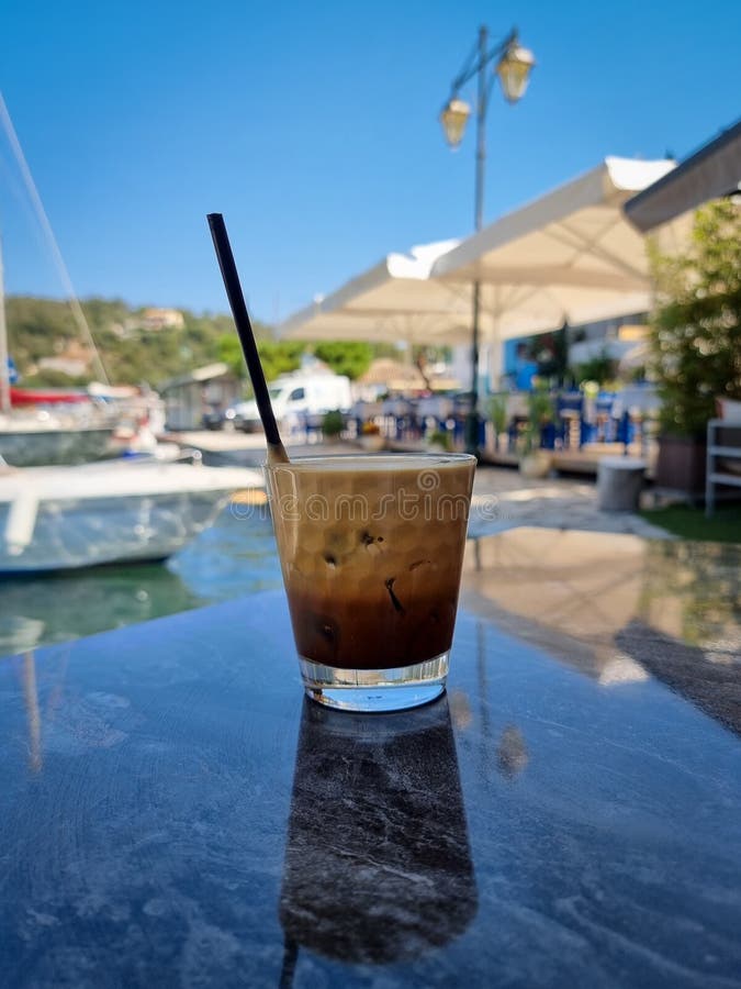 Greek Espresso Freddo stock image. Image of iced, glass - 231627265