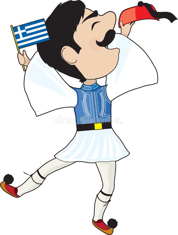 Greek Evzone Dancing with Flag Stock Vector - Illustration of icon ...