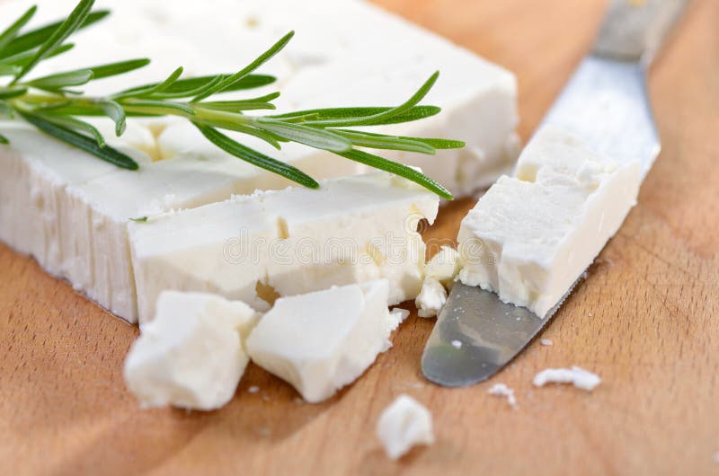 Greek Feta Cheese Block Isolated On White. Stock Image - Image of slice ...