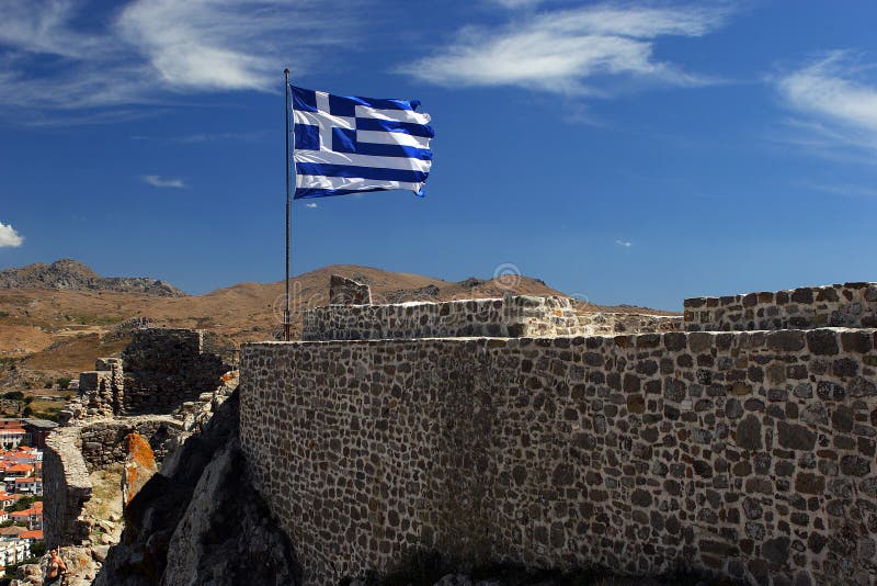 Greek flag stock photo. Image of city, flagpole, lemnos - 16383306
