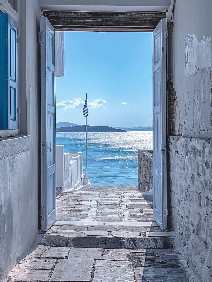 The Greek Flag and Greek Architecture on Independence Day on March 25th ...