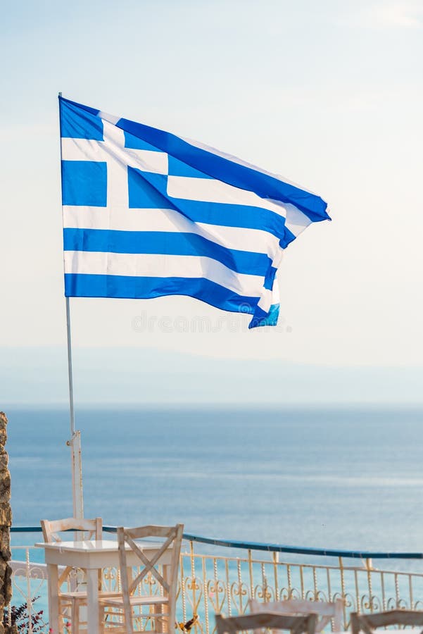 Greek flag stock image. Image of waving, traditional - 238444641