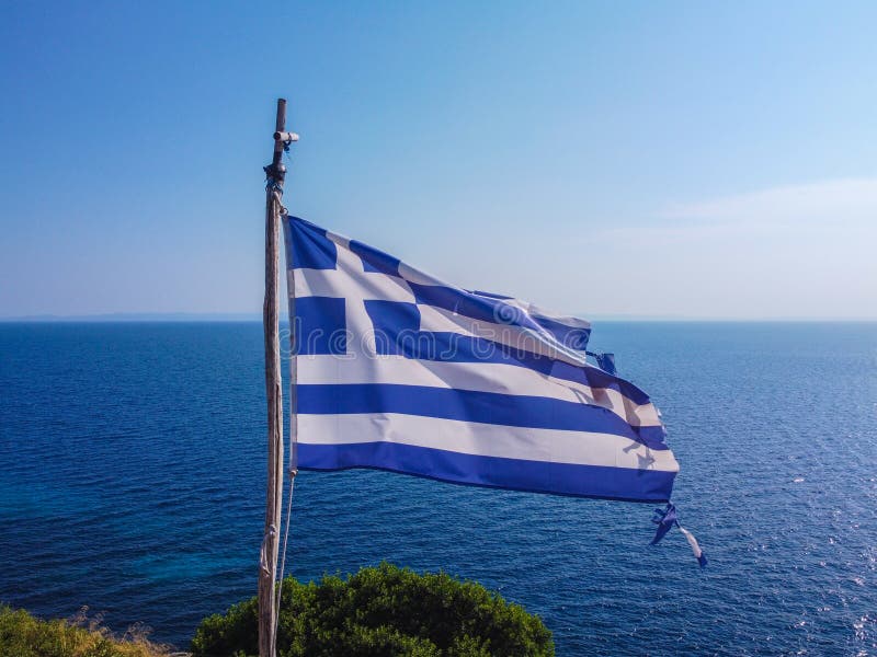 Greek Flag and Blue Sea at the Back . Stock Photo - Image of reflection ...