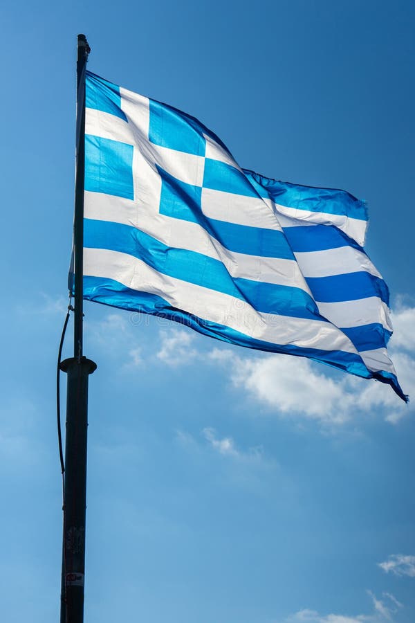Greek flag in the wind stock image. Image of state, greece - 274894817