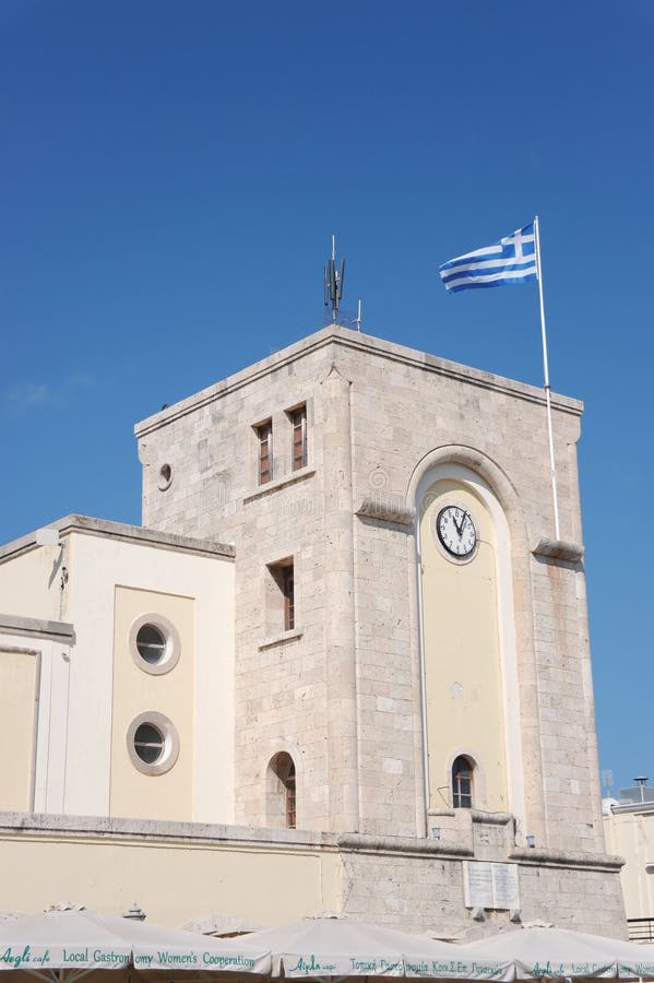 The Greek Flag on the Clock Tower Stock Image - Image of greece ...