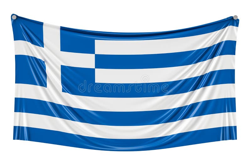 Greek Flag Hanging on the Wall, 3D Stock Illustration - Illustration of ...