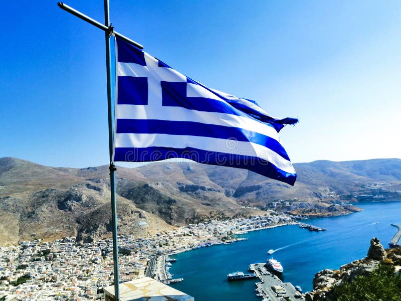 Greek Flag at Kalymnos Island Greece. Editorial Photography - Image of ...
