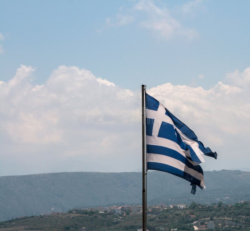 Greek Flag on Rethymno Castle, Crete, Greece Stock Photo - Image of ...