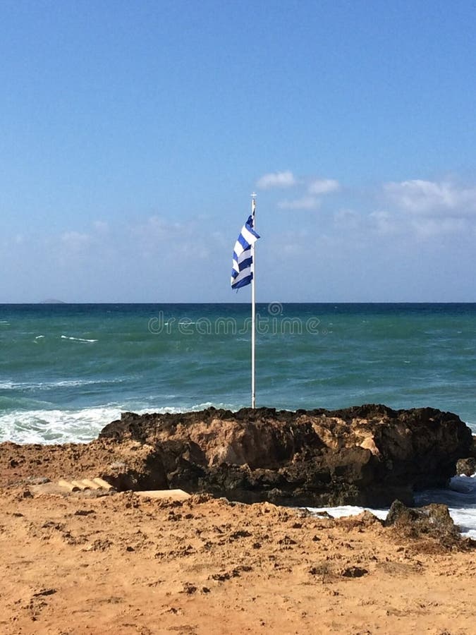 Greek flag on a stone stock photo. Image of island, stone - 96157314
