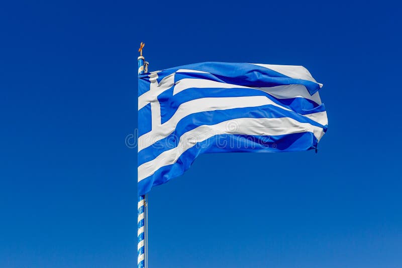 Greek Flag Waving Against the Blue Sky Stock Photo - Image of travel ...