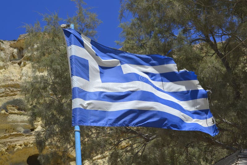 Greek flag stock photo. Image of island, grotto, greece - 100318568