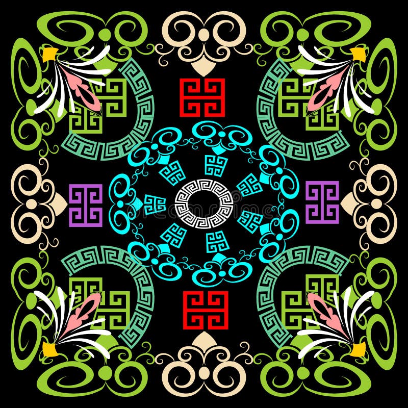 Greek Floral Geometric Vector Panel Pattern. Colorful Abstract Stock ...