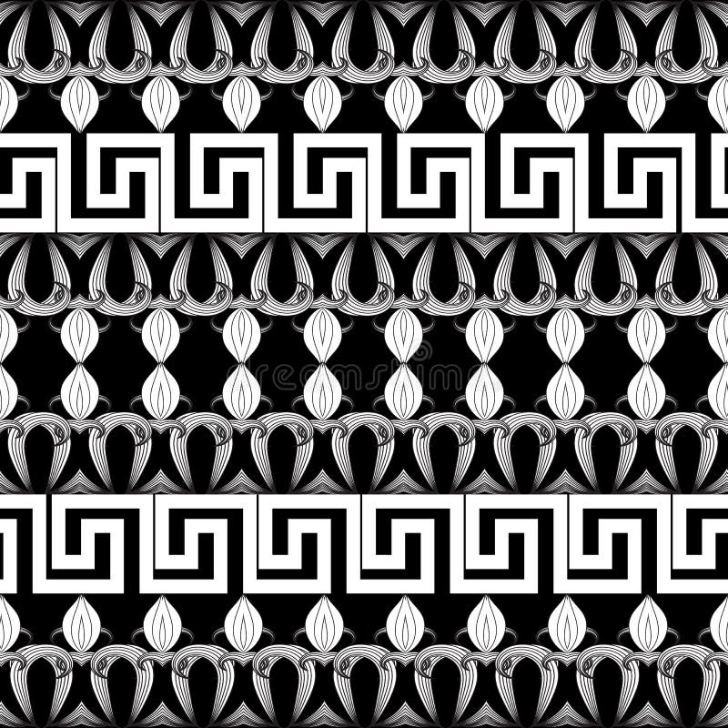 Greek Floral Meanders Seamless Border Pattern. Vector Black and Stock ...