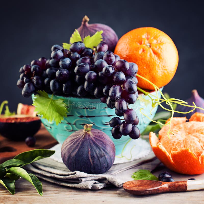 Greek Fruit Assortment with Grape, Orange and Figs Stock Photo - Image ...