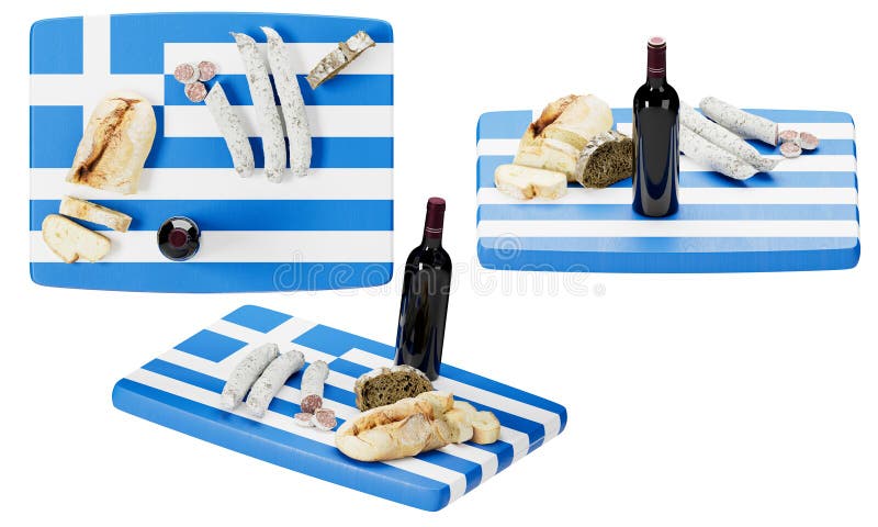 Greek Gastronomy Array on Flag-Inspired Board with Wine and Assorted ...