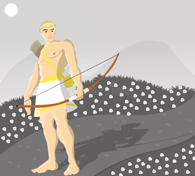 Mythological Greek God Apollo Standing with Bow on Scenic Background ...