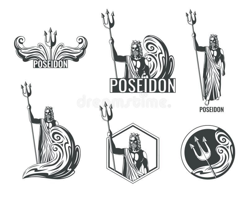 Greek God Poseidon Emblems stock vector. Illustration of mythological ...